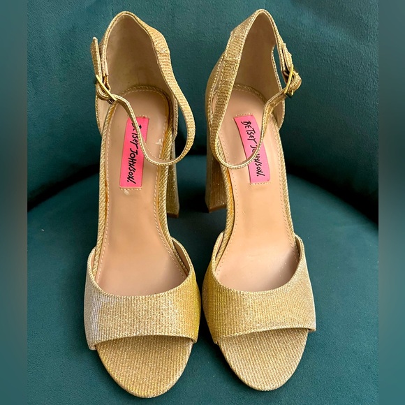 Betsey Johnson | Shoes | Betsey Johnson Gold Glitter Jess Open Toe ...